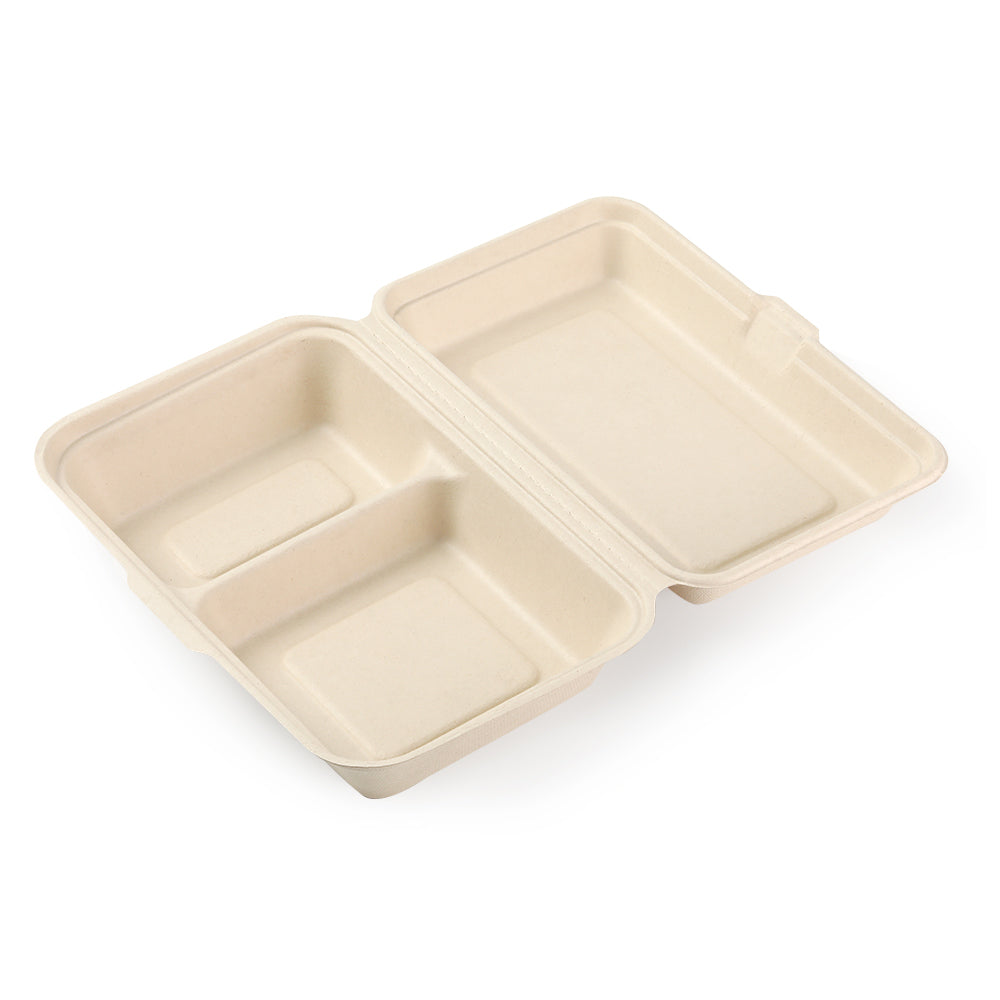 6" x 9" x 3" Bamboo 2-Compartment Take-Out Containers - 50 Containers ...